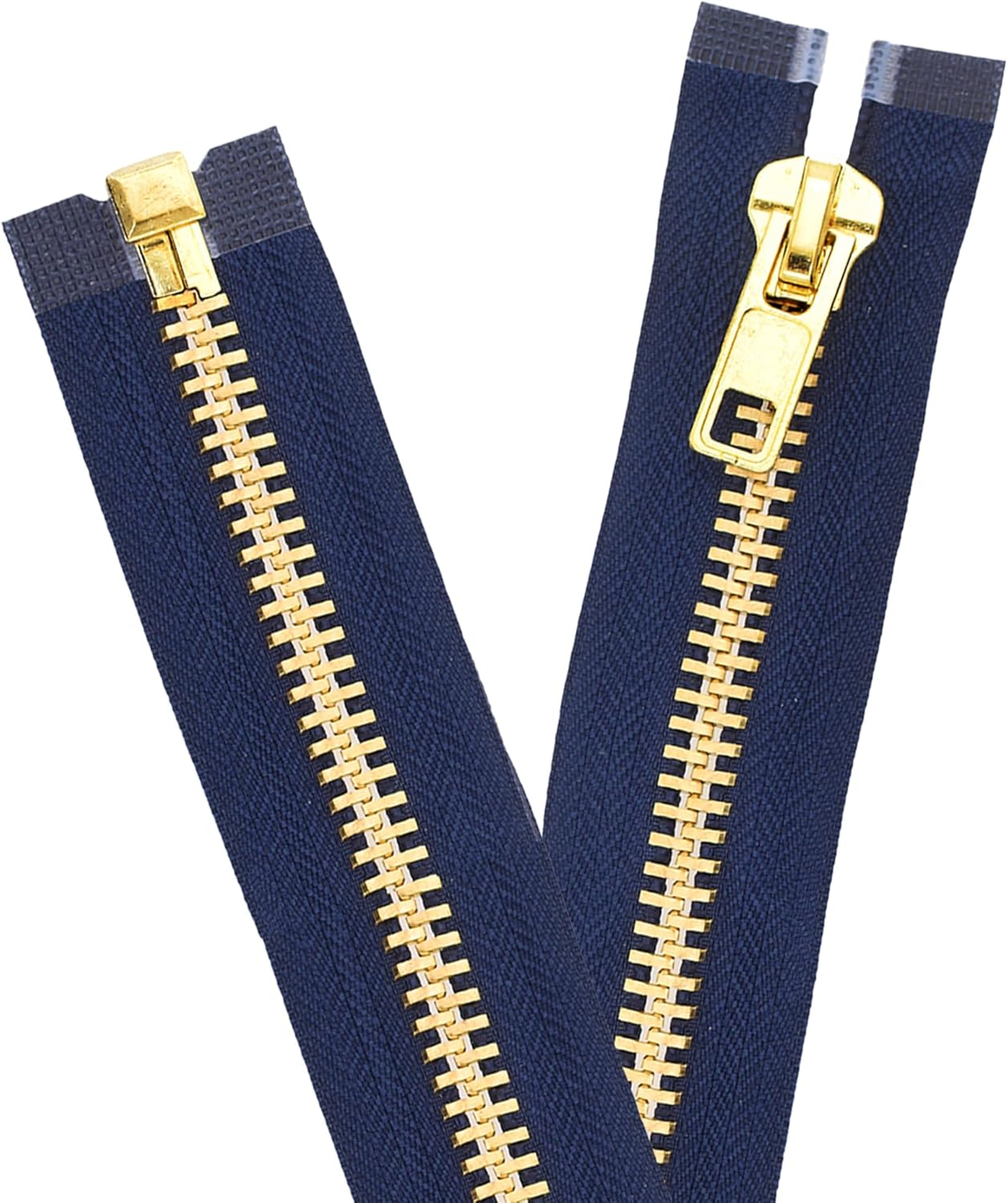 Navy Heavy Duty Zippers - #10 Navy Metal Zippers for Sewing - Gold Zip